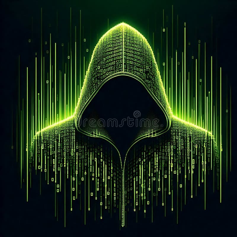 Hacker Poster Wearing a Hoodie Made of Code Stock Illustration ...
