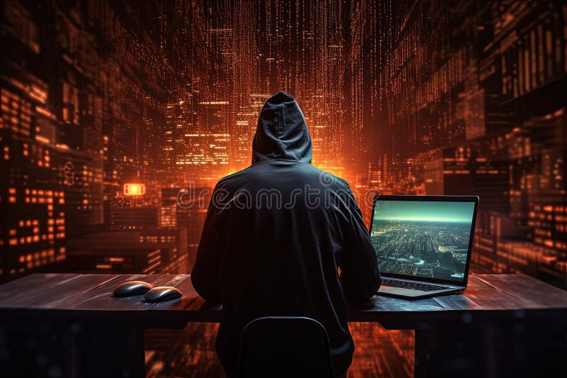 Hacker in the Process of Hacking the Net. Stock Illustration ...