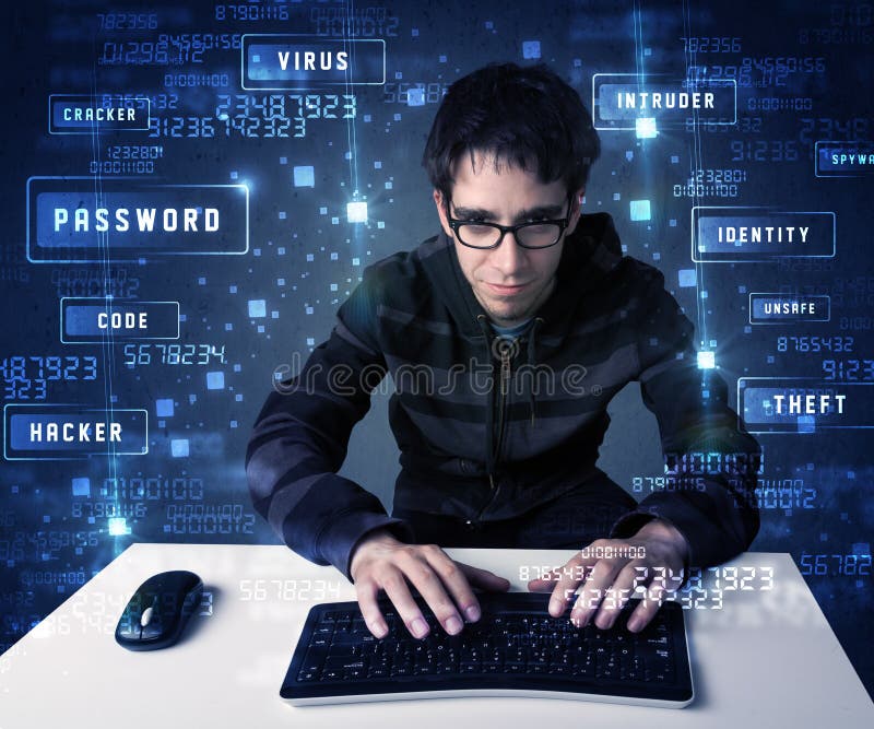 Hacker Decoding Information from Futuristic Network Technology Stock ...