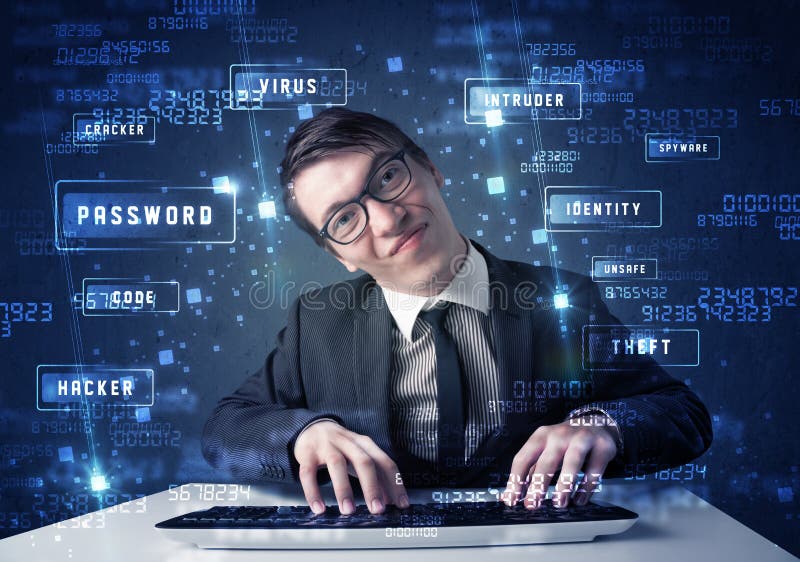 Hacker Programing in Technology Enviroment with Cyber Icons Stock Image ...