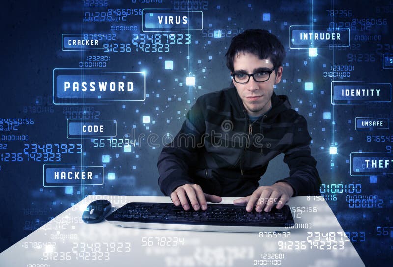 Hacker Programing in Technology Enviroment with Cyber Icons Stock Image ...