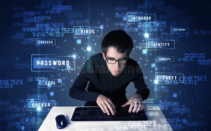 Hacker Programing in Technology Enviroment with Cyber Icons Stock Image ...