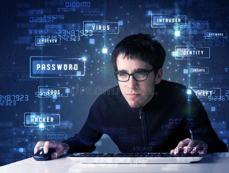 Hacker Programing in Technology Enviroment with Cyber Icons Stock Photo ...