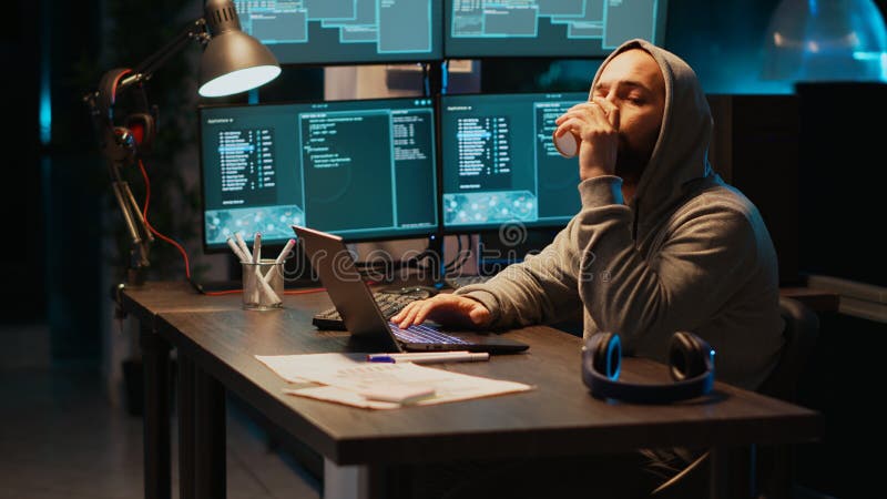 Hacker Coding Computer Virus Writing Password Cracking Script Stock 0815