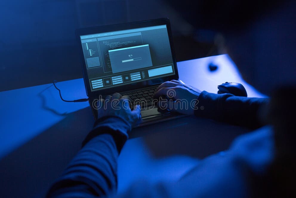 Hacker with Progress Loading Bar on Laptop Stock Image - Image of ...