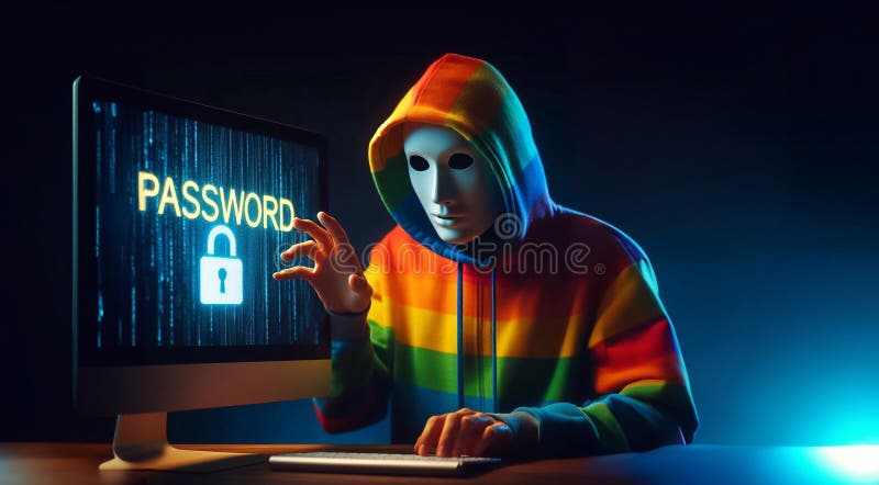 A Hacker in a Hooded Sweatshirt, Grabs the Word Password on a Computer ...