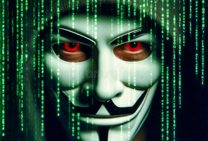 Hacker Ransomware Portrait Face with Mask and Hoodie Stock Illustration ...