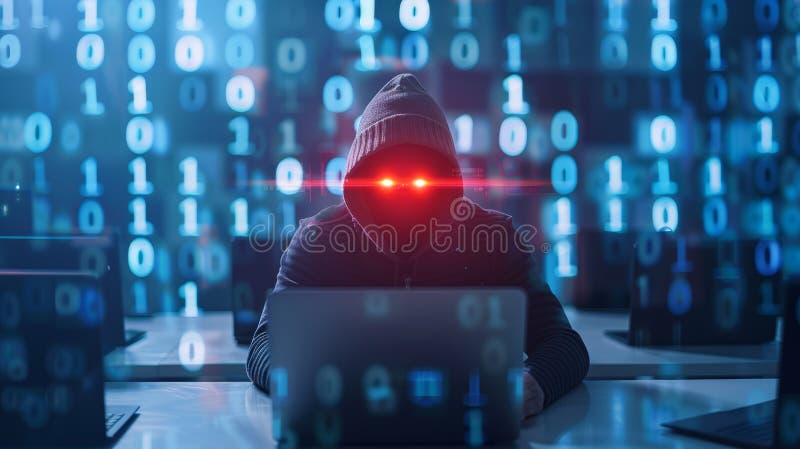Hacker with Red Eyes in Cybersecurity Threat Stock Illustration ...
