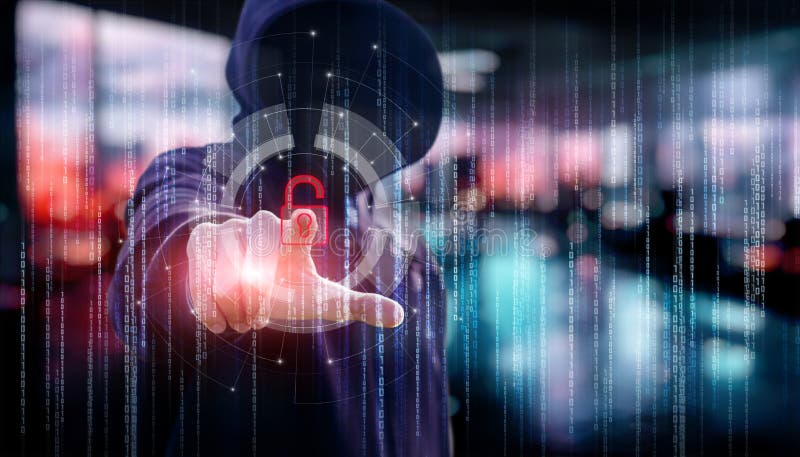 Hacker Removes Protection on Virtual Screen Stock Photo - Image of ...