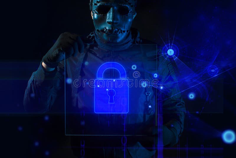 Hacker Robbery Terrorist with Lock Safety Computer Attack To Server Network Stock Image - Image ...