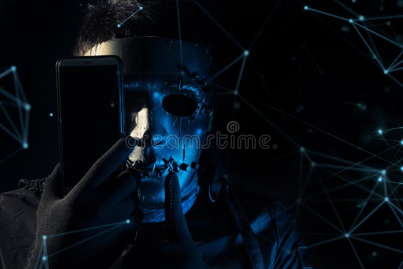 Hacker Robbery Terrorist with Tablet Smartphone Computer Attack To Server Network System Online ...