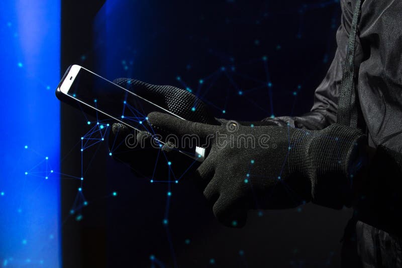 Hacker Robbery Terrorist with Tablet Smartphone Stock Image - Image of ...
