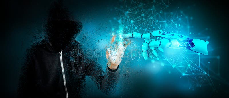 Hacker and Robot Arm Touch Each Other Stock Image - Image of code ...