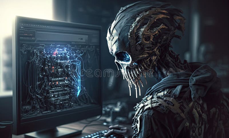 Hacker Robot Hacks into a Computer. Cyborg of Future is Working at ... Hacker Robot Hacks into a Computer. Cyborg of Future is Working at ...