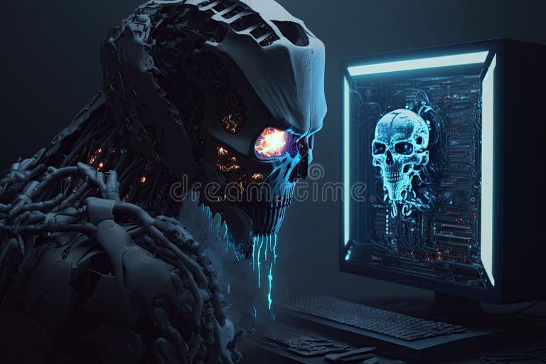 Hacker Robot Hacks into a Computer with a Database. Concept of ...