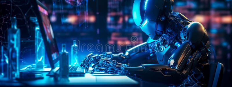 Hacker Robot Hacks into a Computer. Cyborg of Future is Working at ... Hacker Robot Hacks into a Computer. Cyborg of Future is Working at ...