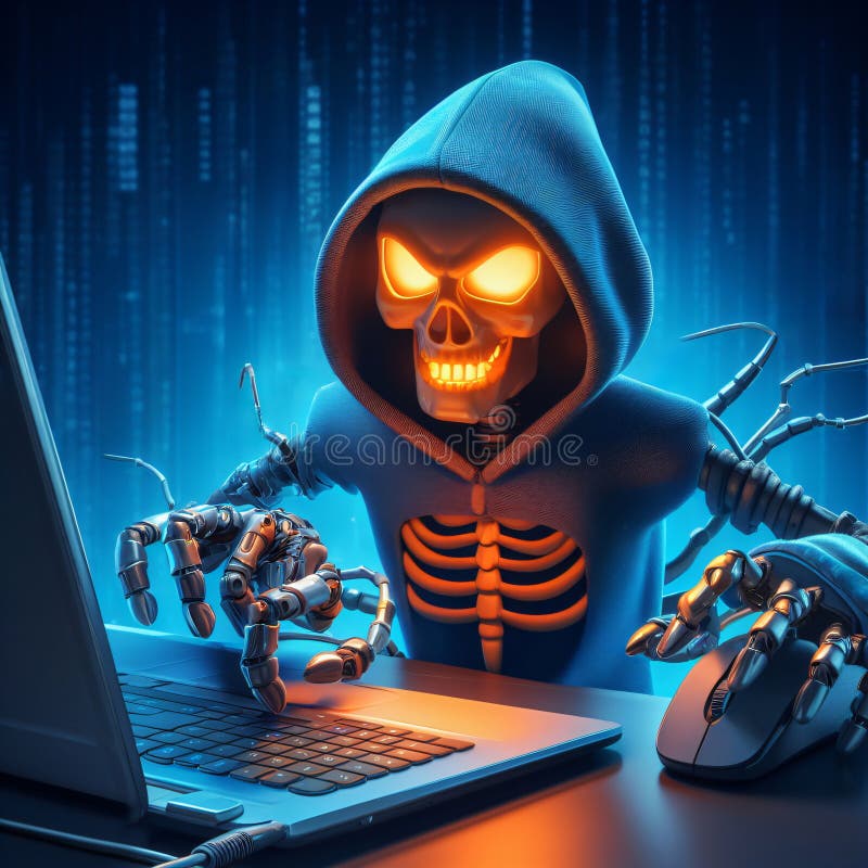 Hacker with Robotic Hands at Work. AI Generated. Stock Image - Image of ...