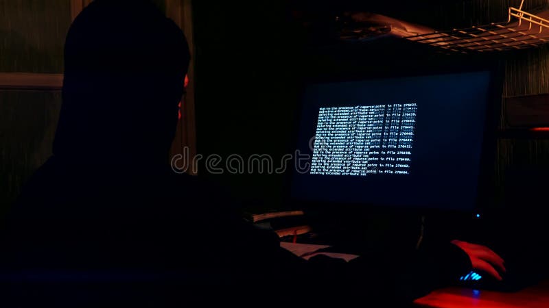 Hacker in the Room in Front of a Computer Monitor Stock Video - Video ...