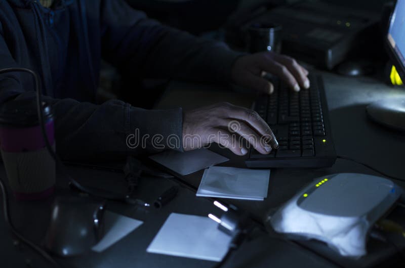 Male Hands, Desk Keyboard, Screen, Other Devices on the Office ...