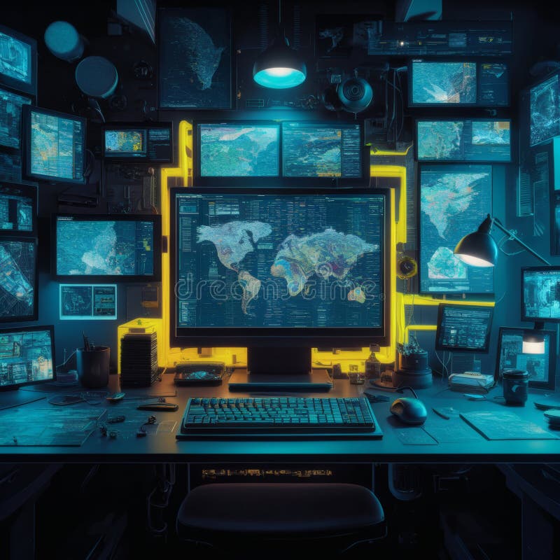 A Hacker S Desk Covered in Maps, Tweets, Satellite Images Stock Photo ...