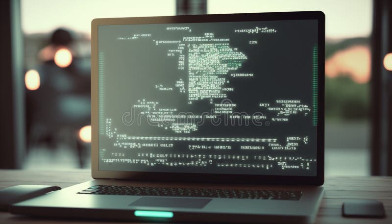 Hacker S Laptop Its Screen Displaying Cascading Binary Code Symbolizing The Network Security