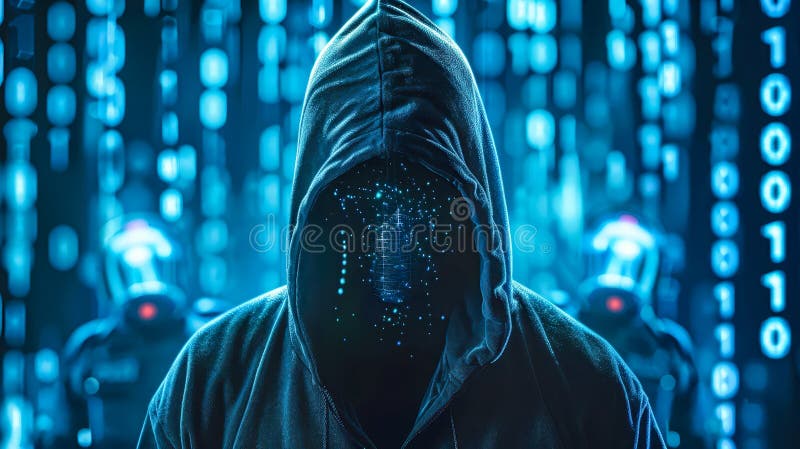 A Hacker& X27;s Shadow Amidst the Digital Rain Stock Image - Image of ...
