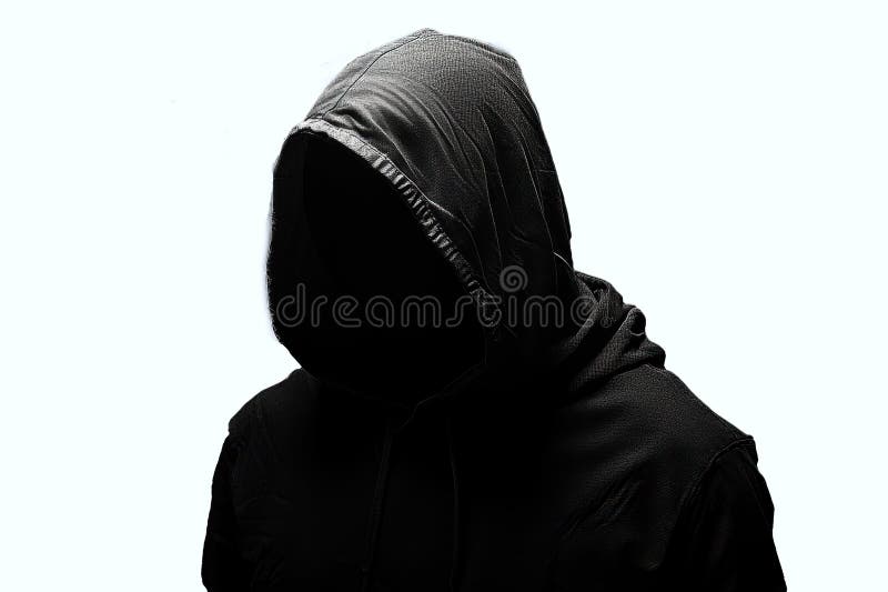 Hacker Scammer Character Black Hood Isolated White Background Stock ...
