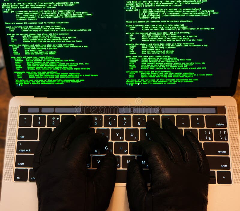 Hacking Of Database With Admin Access Side View Of Hacker Hands In Gloves Typing Malicious Code