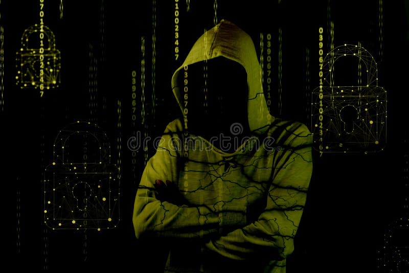 Hacker Scollegato in Nero Con Codici Binari in Background Immagine ...