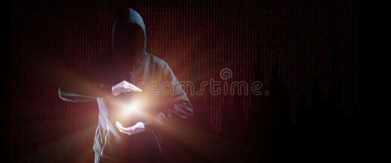 Hacker Security Cyber Attack. Hacker Man Hand Isolated on Black Stock ...