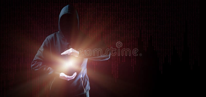 Hacker Security Cyber Attack. Hacker Man Hand Isolated on Black Stock ...
