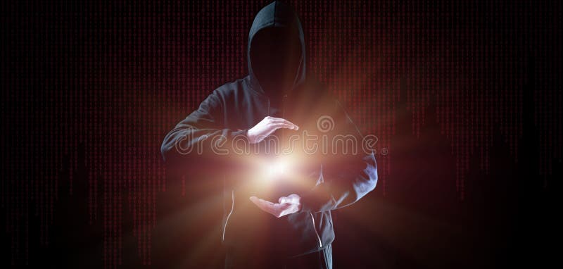 Hacker Security Cyber Attack. Hacker Man Hand on Black Stock Photo ...