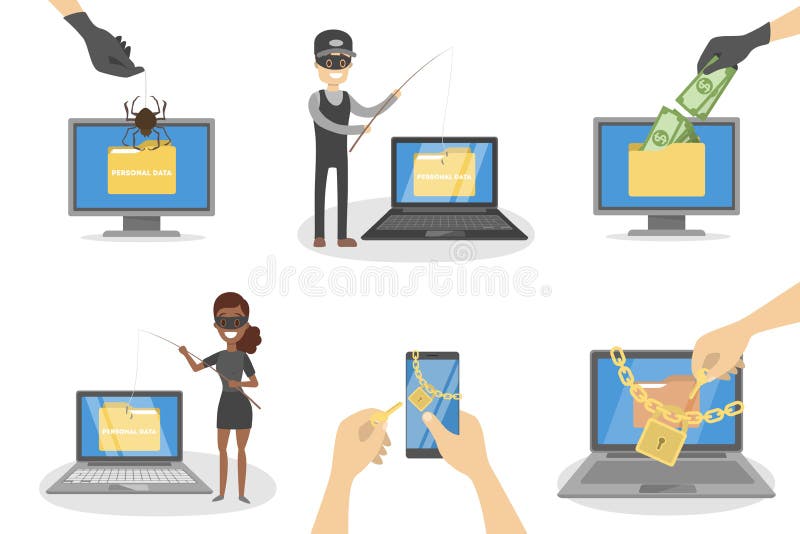 Hacker set illustration stock vector. Illustration of concept - 121795363