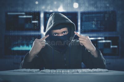 Hacker Showing Middle Finger Gesture Stock Photo - Image of password ...