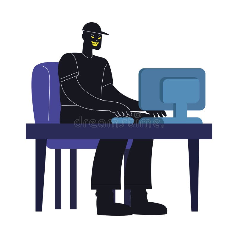 Hacker Silhouette Using Desktop Stock Vector - Illustration of online ...
