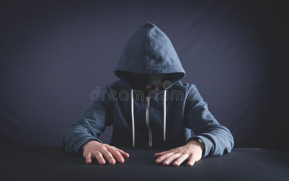 Hacker Sitting Alone in Dark Room Stock Image - Image of gangster ...
