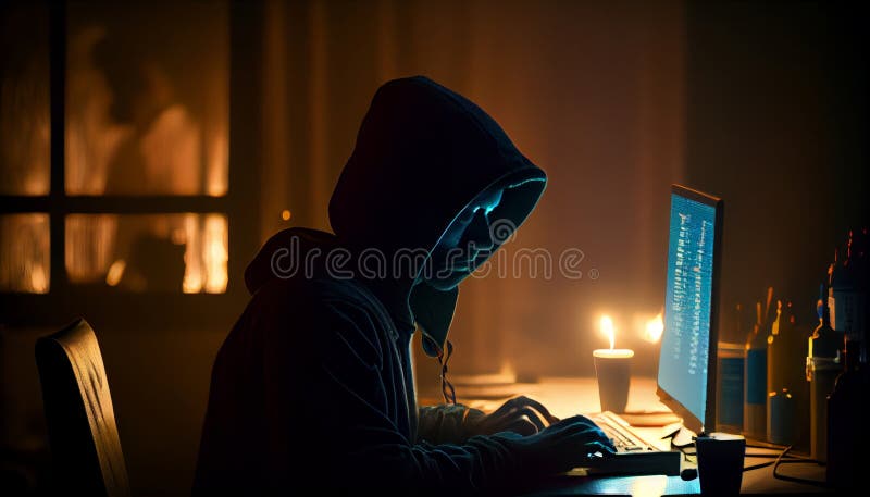 Hacker Sitting at a Computer Browsing in Darknet - Made with Generative ...