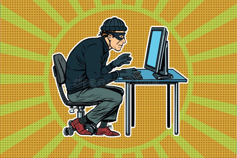 Hacker Sitting at the Computer Stock Vector - Illustration of hacking ...