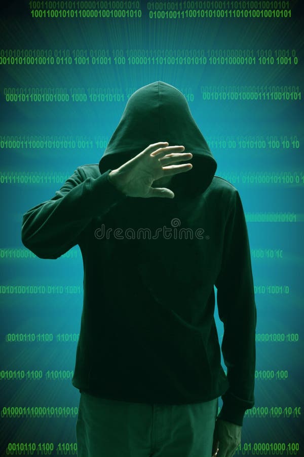 Hacker Sitting at the Desk with Binary Codes on Transparency Stock ...