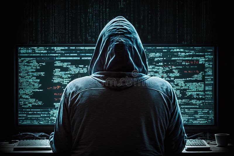 A Hacker Sitting in Front of Multiple Computer Screens. AI Stock ...