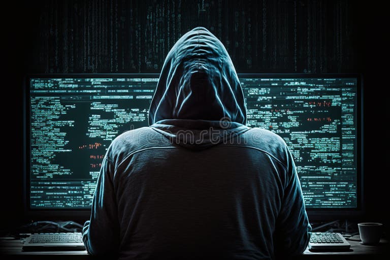 A Hacker Sitting in Front of Multiple Computer Screens. AI Stock Illustration - Illustration of ...