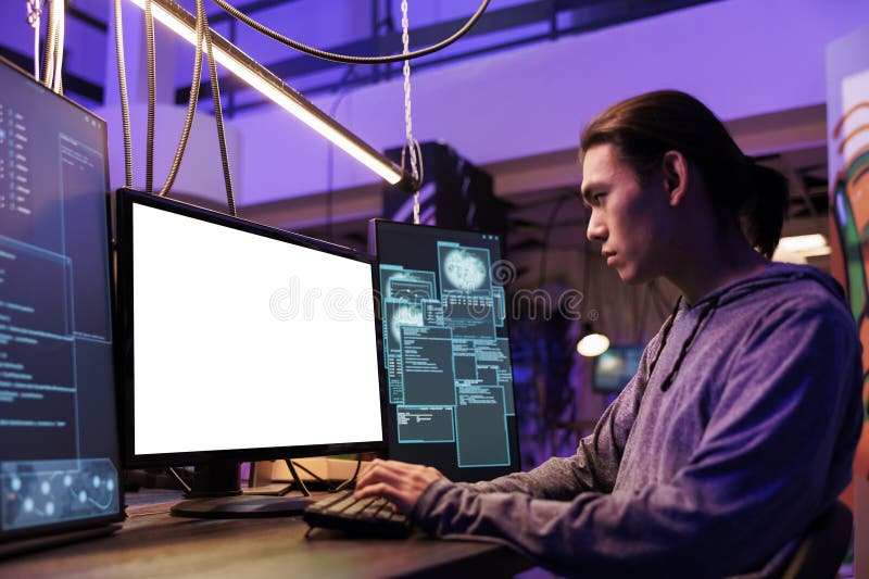 Hacker Spreading Malware on White Screen Stock Photo - Image of break ...