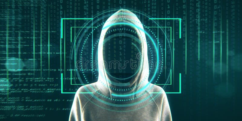 Hacker Standing on Abstract Binary Code Background with Face ...