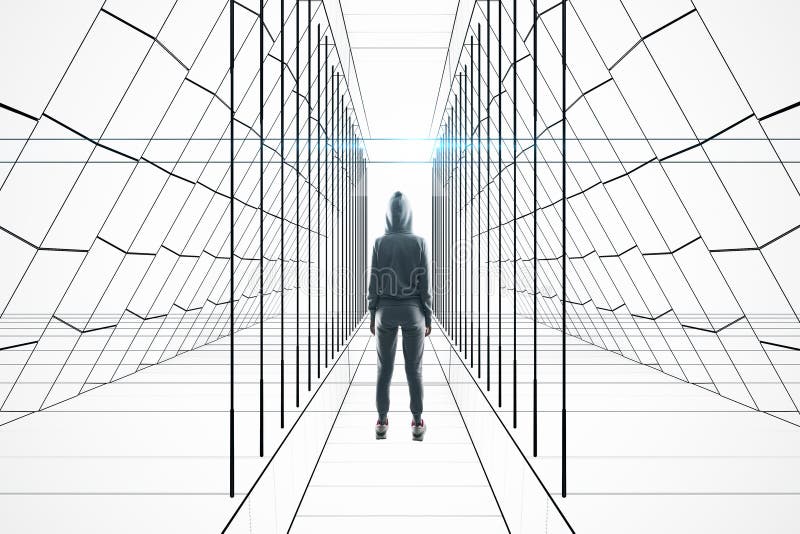 Hacker Standing in Abstract Drawing Hall Stock Image - Image of ...