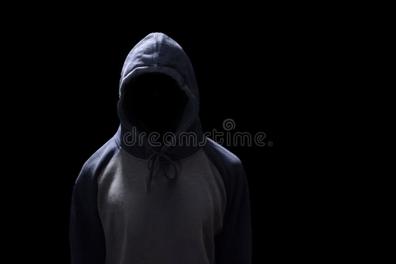 Hacker Standing Isolated on Black Background. Human Anonymous in Safety ...