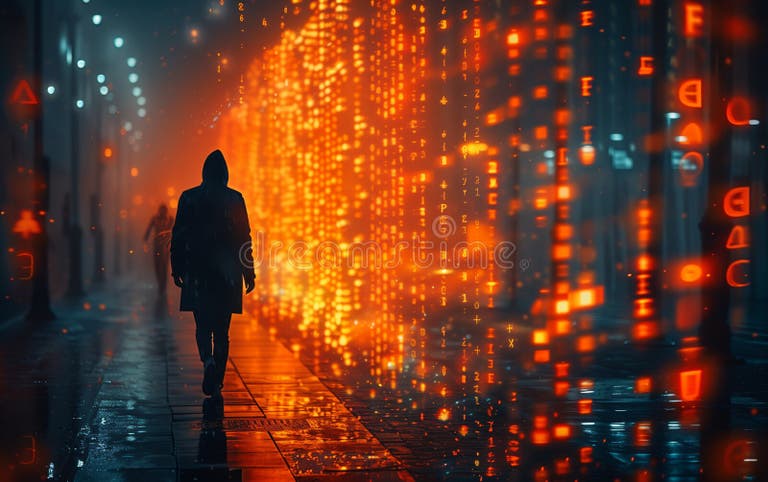 Hacker Standing in the Rain at Night Stock Illustration - Illustration ...
