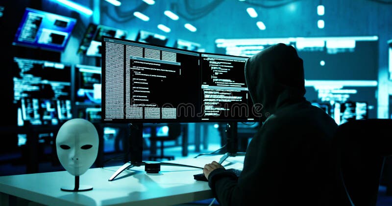 Hacker Stealing Data from Computer Stock Photo - Image of robbery, mask ...