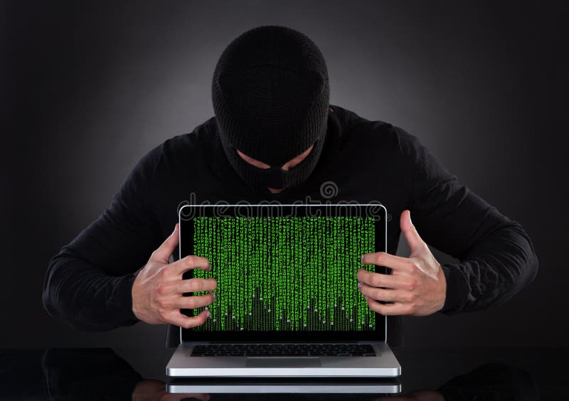 Hacker Stealing Data of a Laptop Computer Stock Image - Image of ...