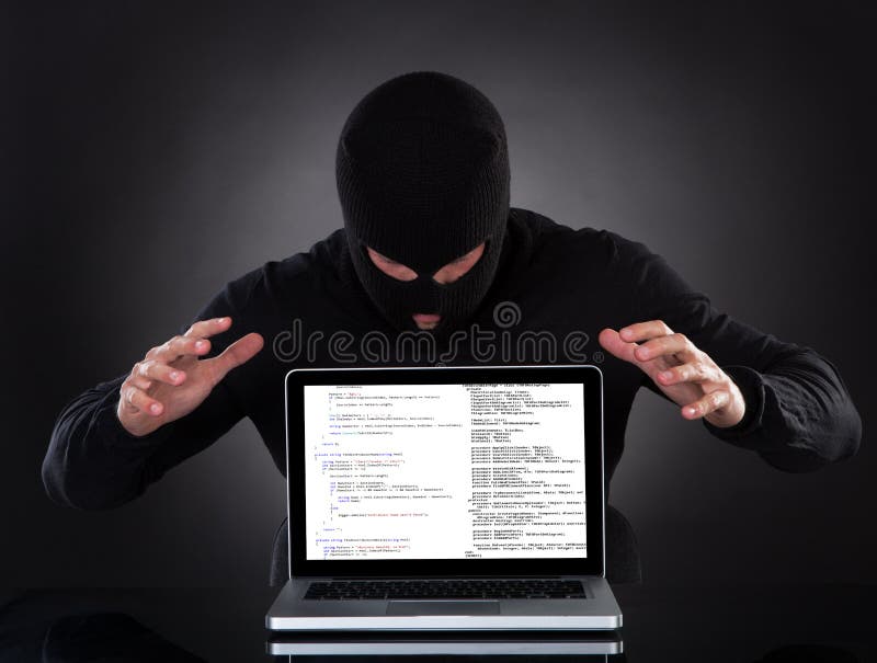 Man Stealing Data From A Laptop Stock Photo - Image of internet ...