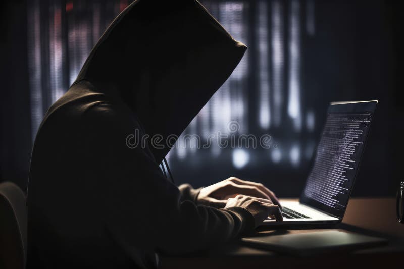 Hacker Stealing Data From Laptop Computer Cybercrime Concept Generative Ai Stock Illustration